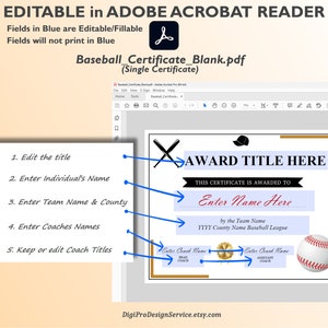 Editable Baseball Award Certificates: 21 PDF Templates (instant ...