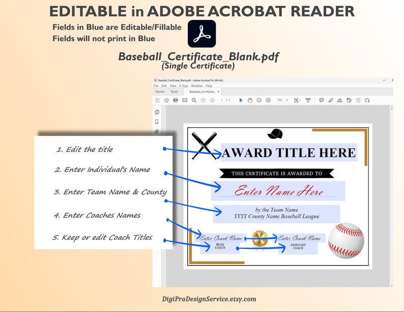 Editable Baseball Award Certificates: 21 PDF Templates (instant ...