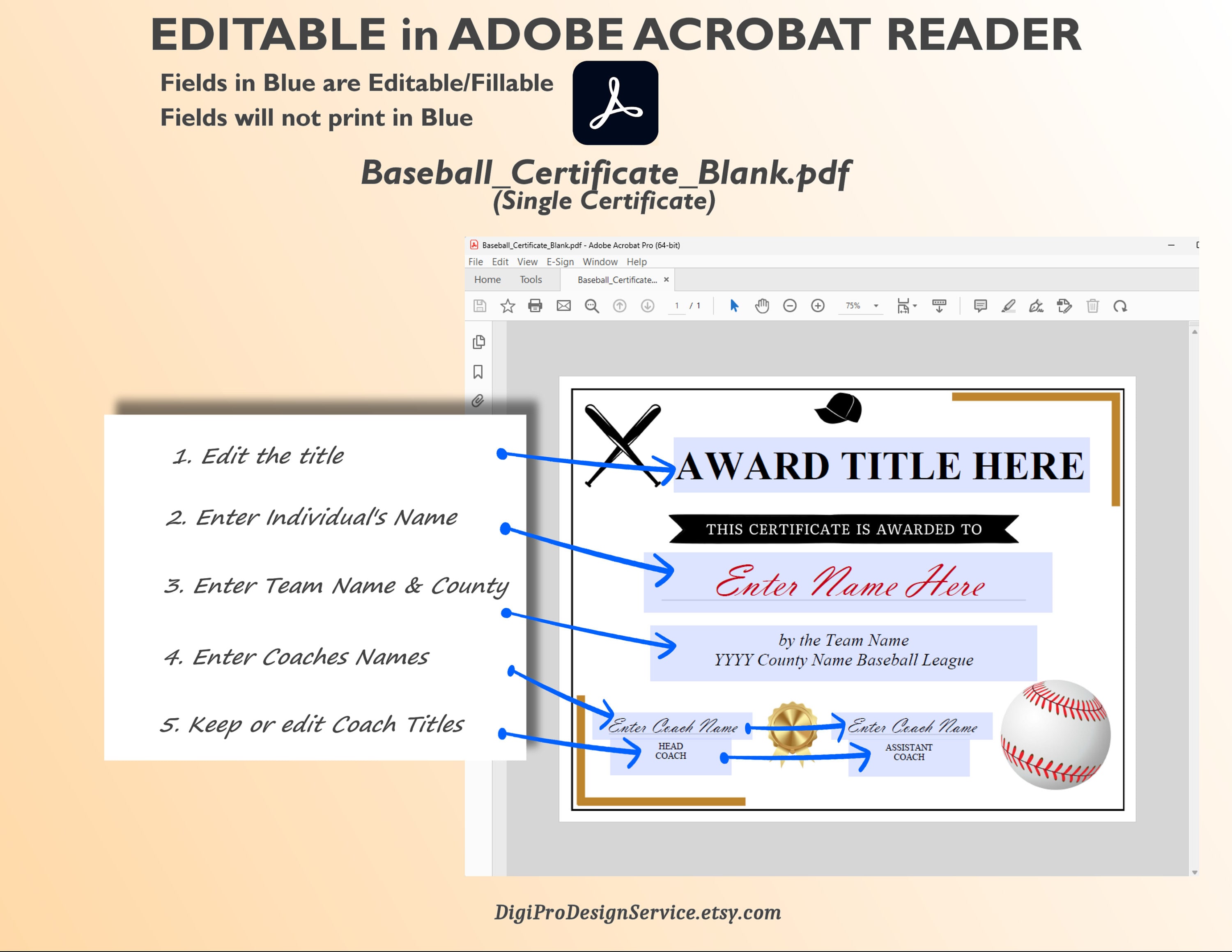 Editable Baseball Award Certificates: 21 PDF Templates (instant ...