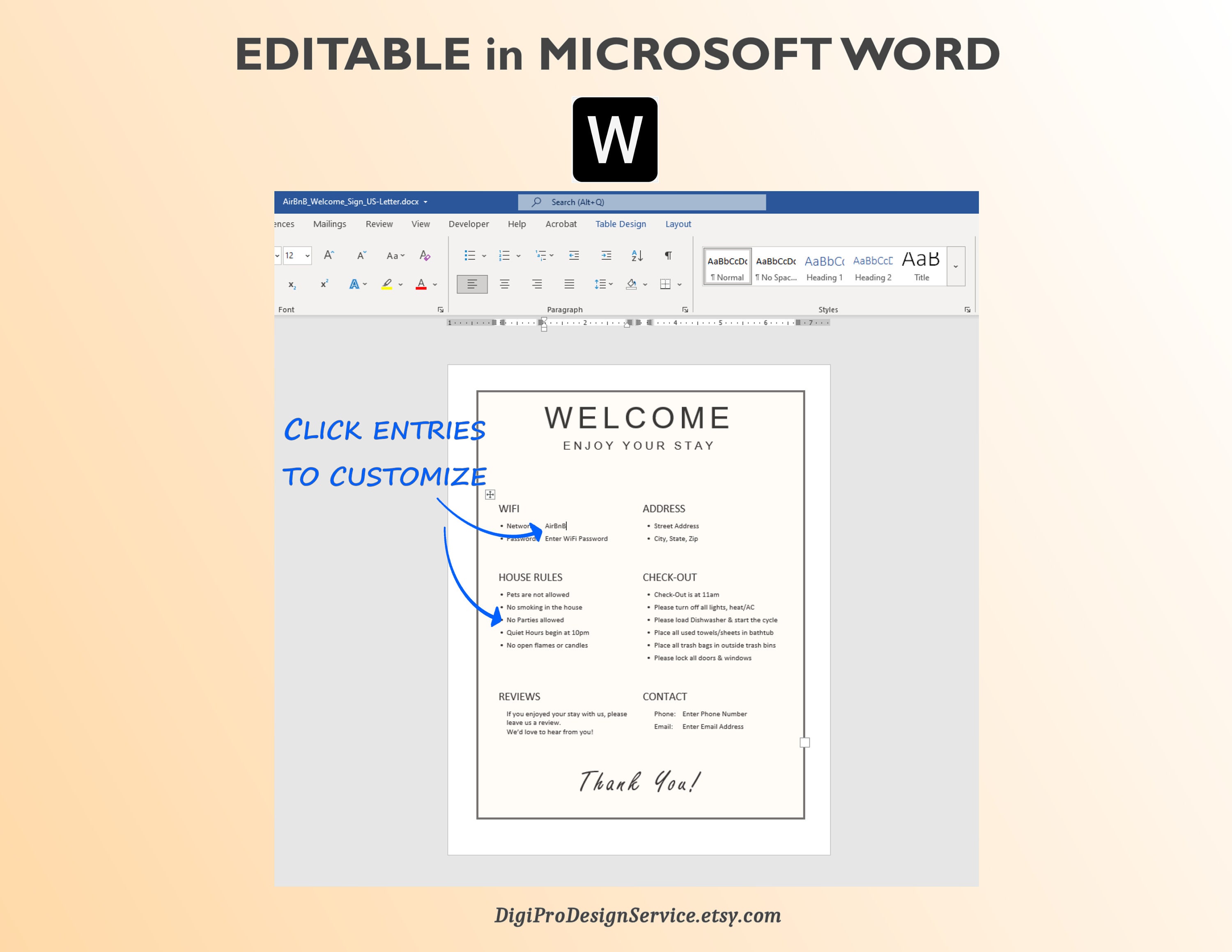 Airbnb Welcome Sign Editable Airbnb Sign in Word or Adobe PDF ...