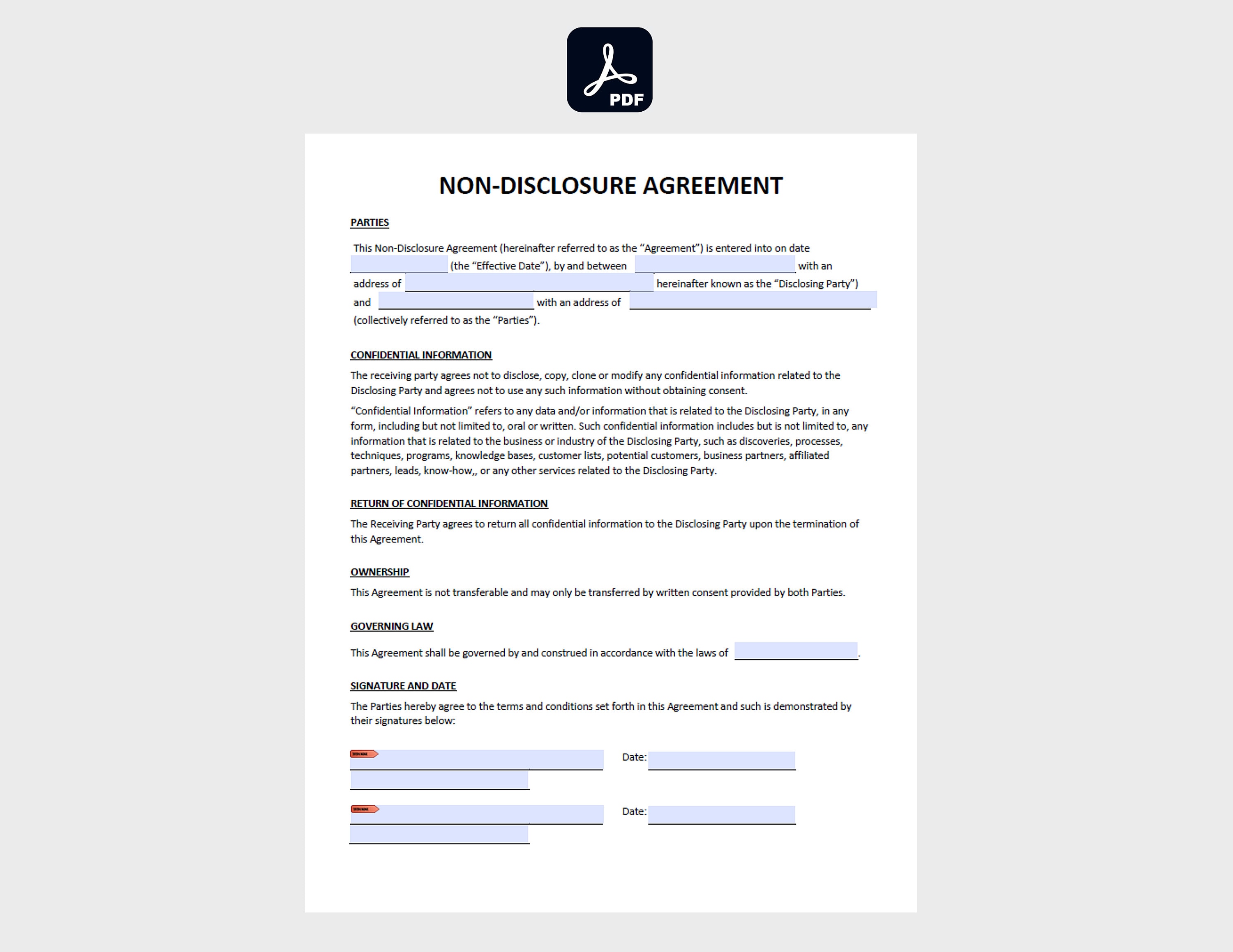 Non-disclosure Form. Editable & Printable Non Disclosure Template ...