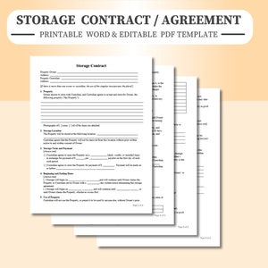 Storage Contract Agreement. Printable/editable Word and PDF Template ...