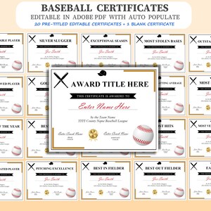 Editable Baseball Award Certificates: 21 PDF Templates (instant ...