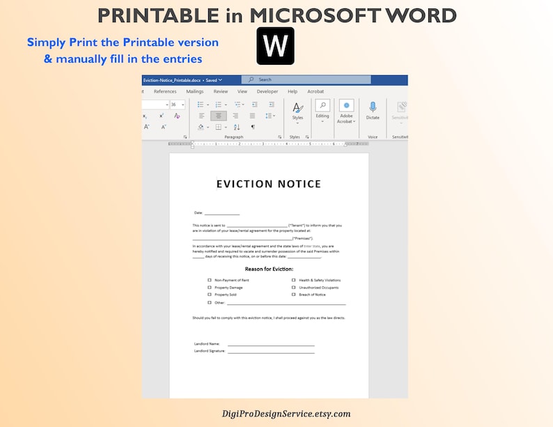 Editable Eviction Notice Template (PDF & Word) - Etsy