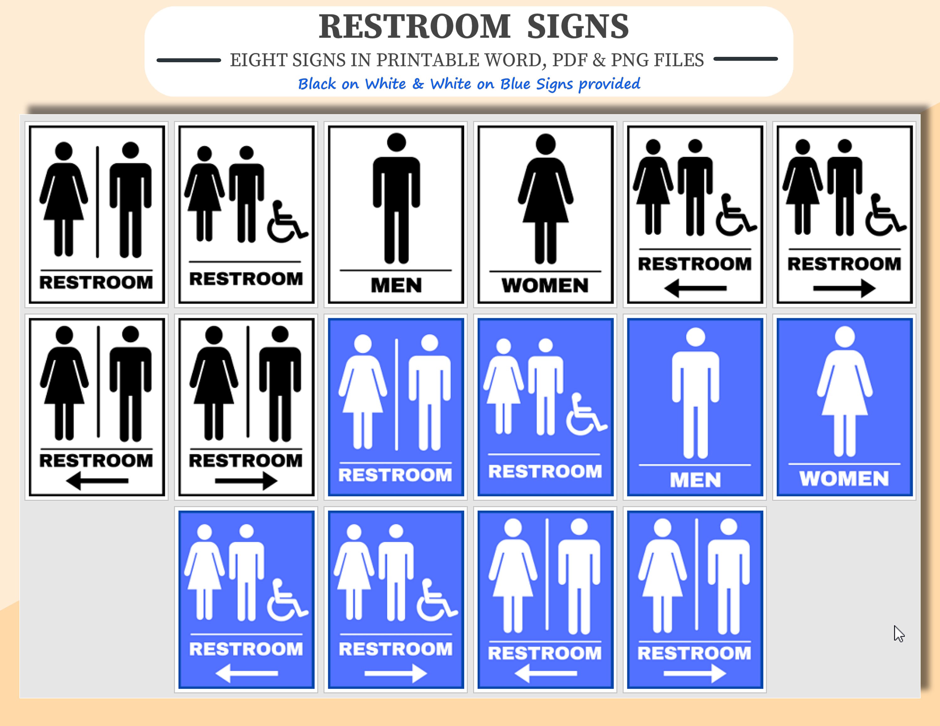 Printable Restroom Signs: Black, White & Blue (PDF, Word, PNG) - Etsy