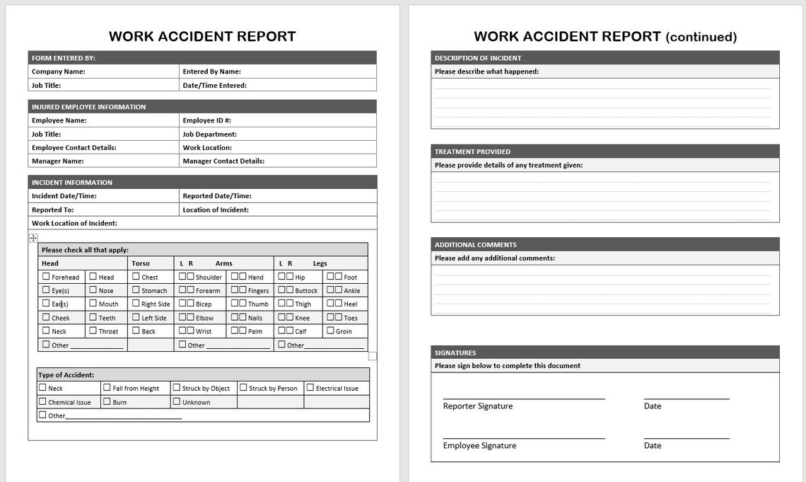 Work Accident Report Form: Editable PDF & Word Template - Etsy