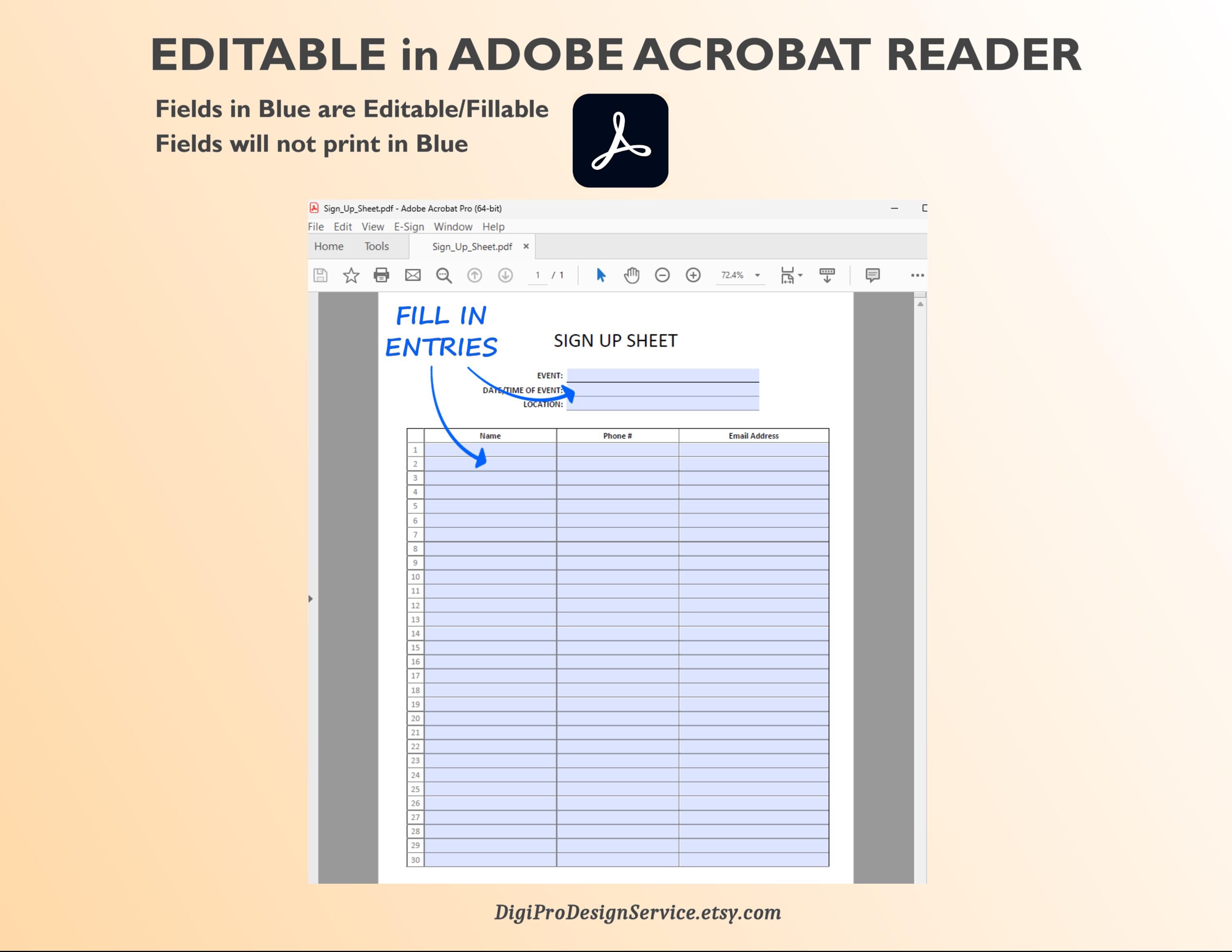 Sign up Sheet Form - Editable in Microsoft Word, Adobe Acrobat PDF or ...