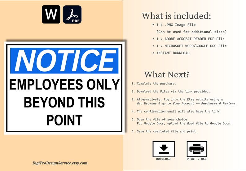 Employees Only Sign: Printable Notice (PDF, Word, PNG) - Etsy