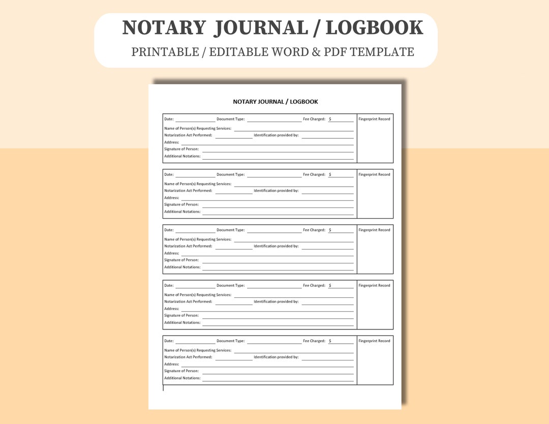Notary Journal / Logbook. Notary Log. Notary Book Printable / Editable ...
