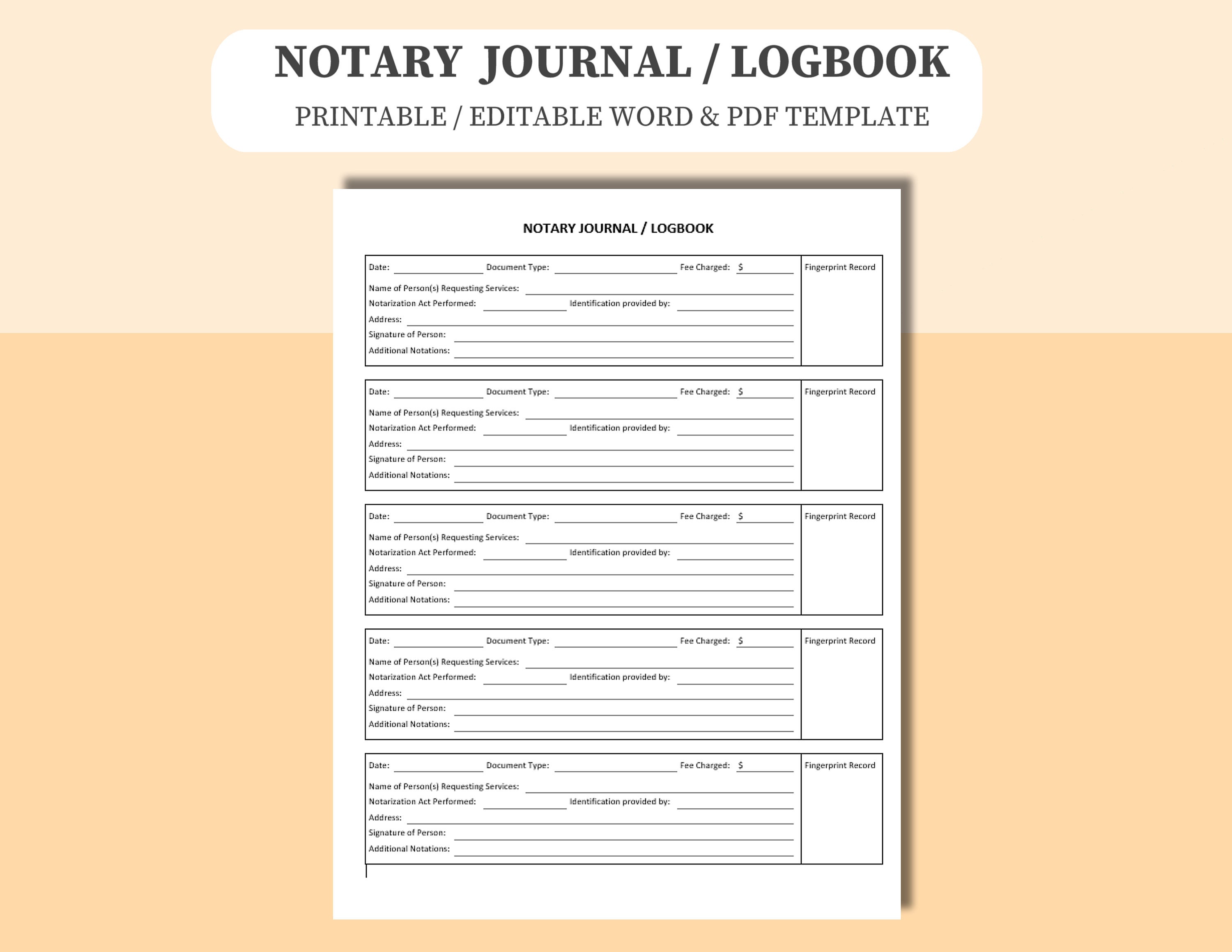 Notary Journal / Logbook. Notary Log. Notary Book Printable / Editable ...