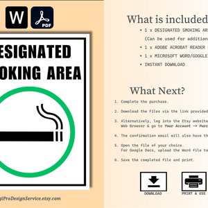 Designated Smoking Area Sign. Printable Word and PDF Files. PNG Image ...