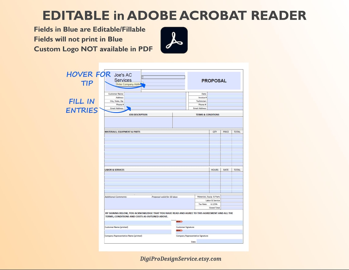 Editable Air Conditioner Proposal Template: Excel, Word, PDF - Etsy