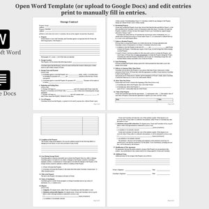 Storage Contract Agreement. Printable/editable Word and PDF Template ...