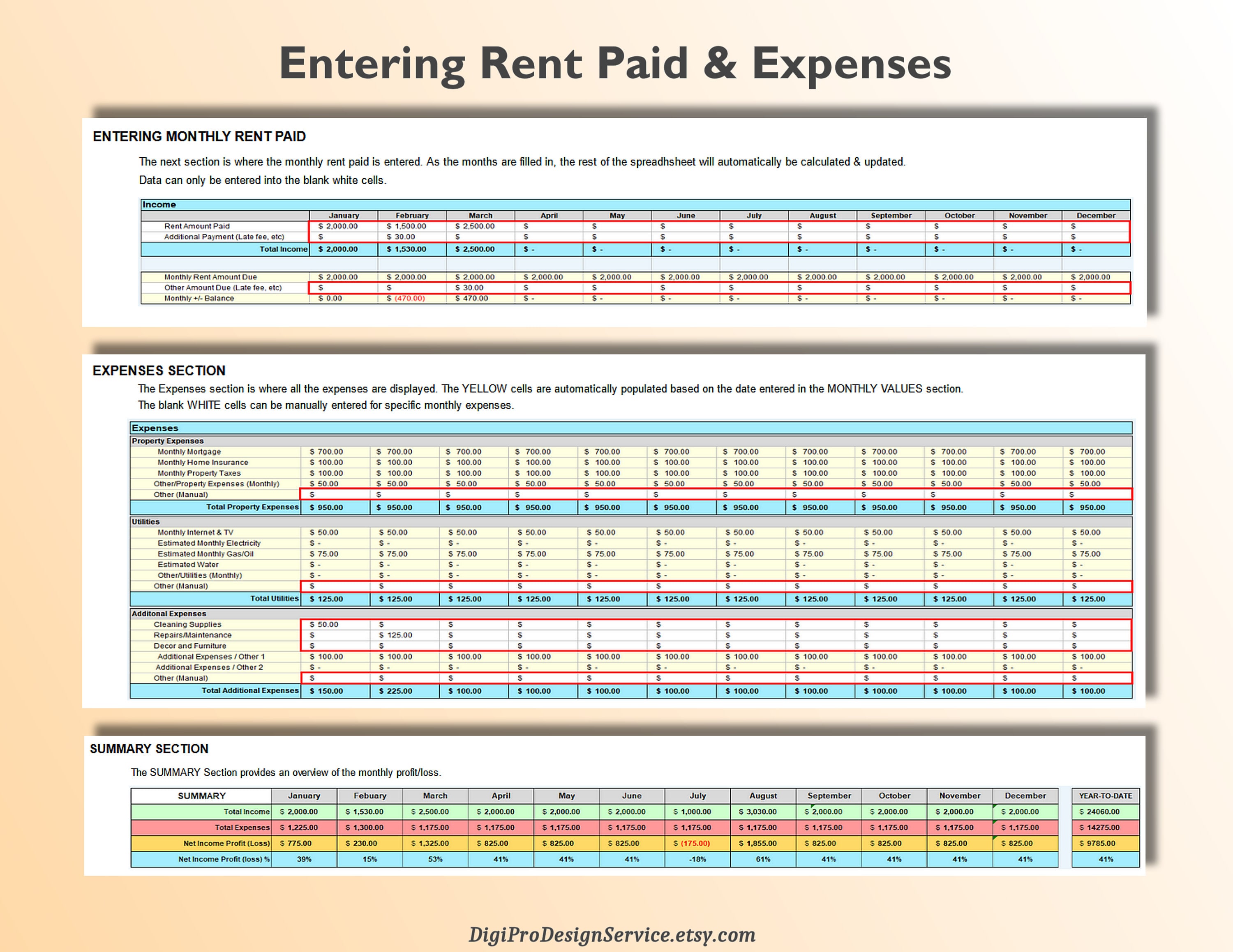Rental Income & Expense Accounting Tracker Spreadsheet - Simple to Use ...