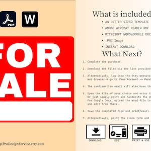 FOR SALE Sign. Printable/editable in Word and PDF Templates. - Etsy
