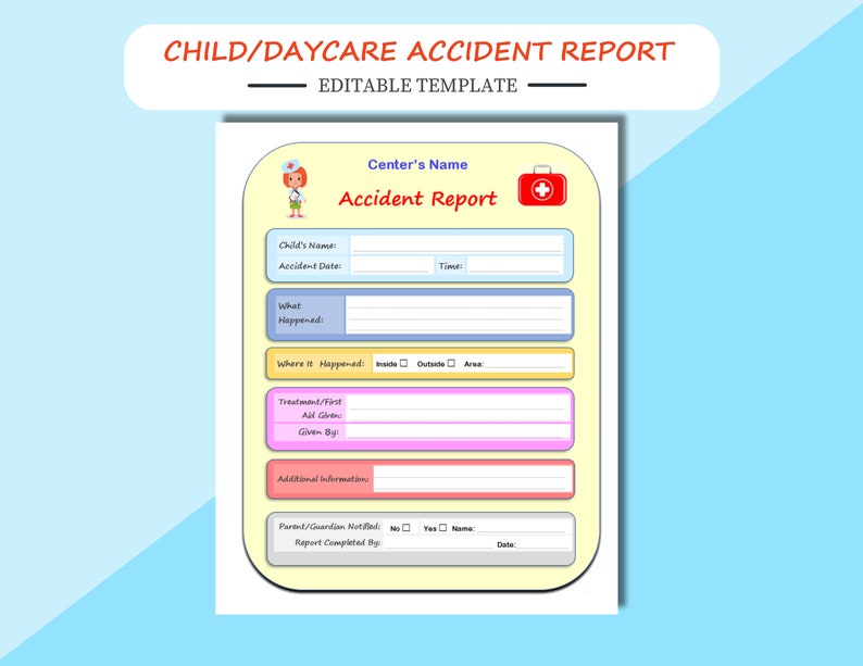 Child/daycare Accident Report Form - Editable in WORD and PDF - A4/US ...