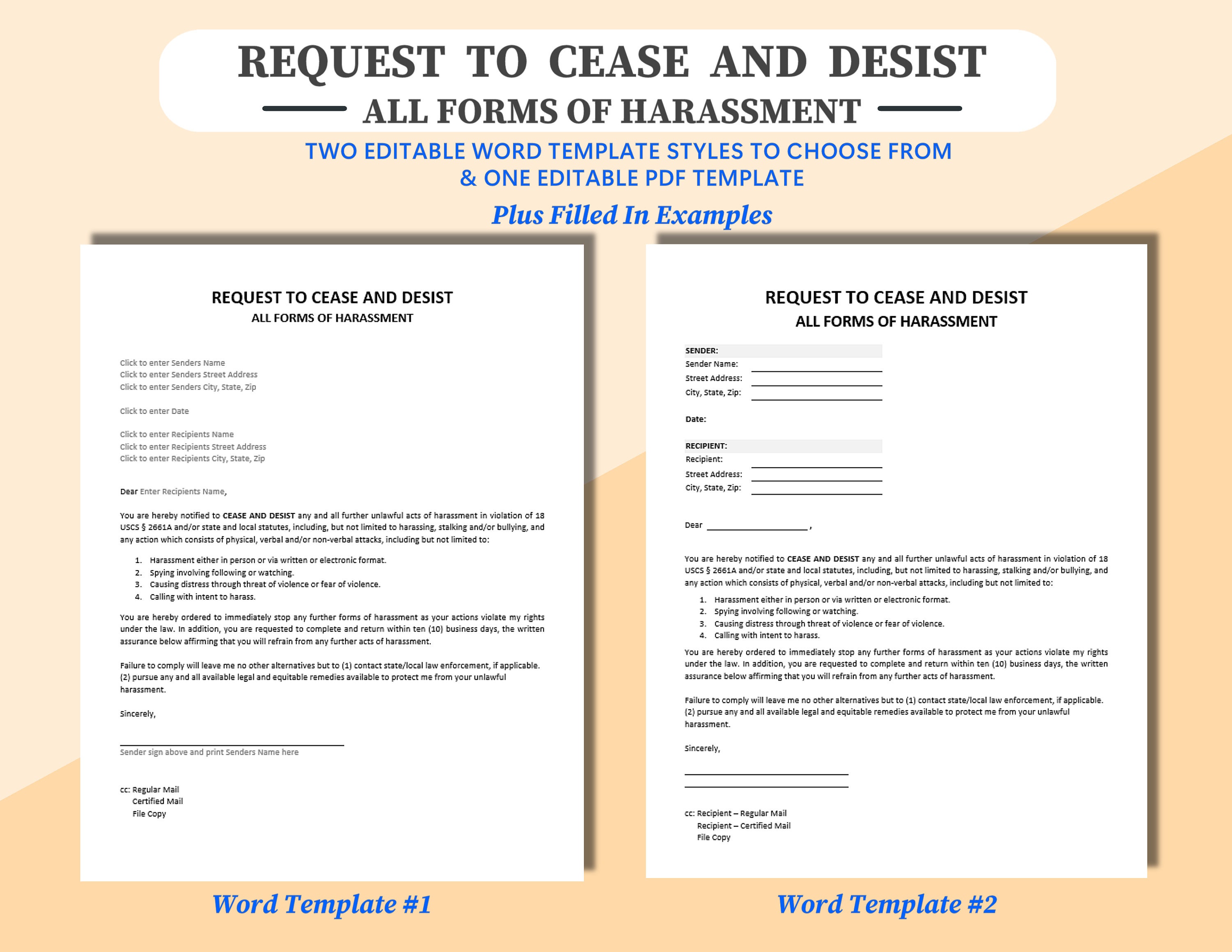 Harassment Cease and Desist Form: Editable Word & PDF Templates - Etsy