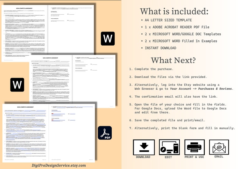 Non-compete Form. Editable & Printable Non Compete Template. Fully ...