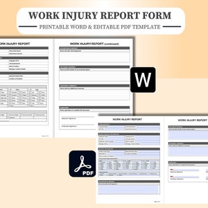 Work Injury Report Form: Printable & Editable PDF, Word Template - Etsy