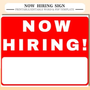 Printable Now Hiring Sign: Editable Word & PDF Template - Etsy