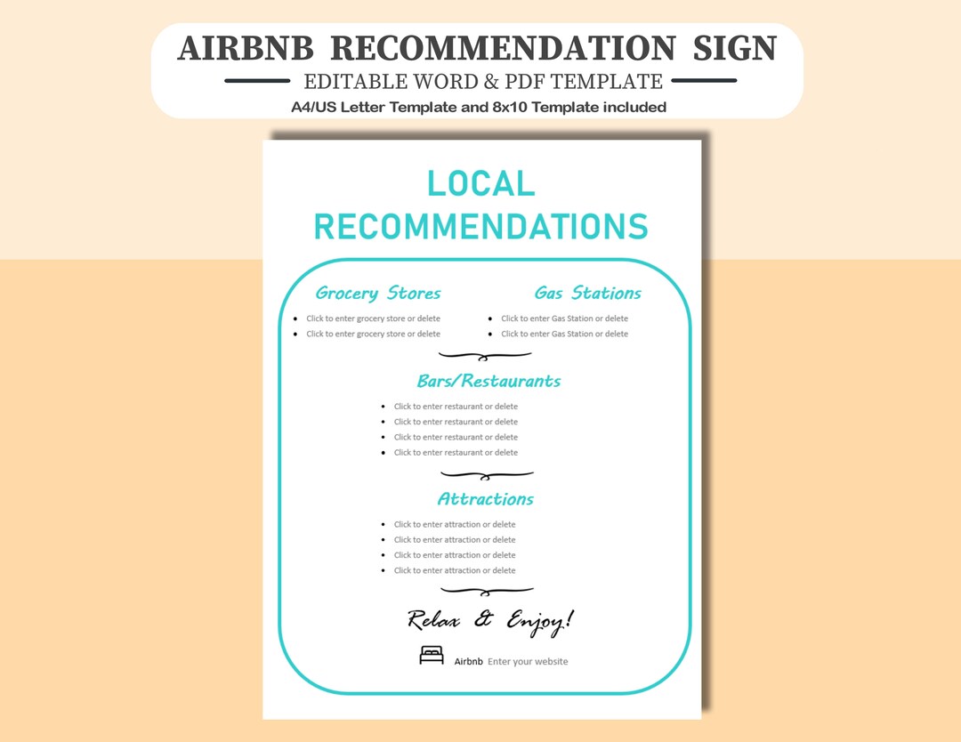Airbnb Recommendation Sign - Let Guests Know of Local Grocery Stores ...