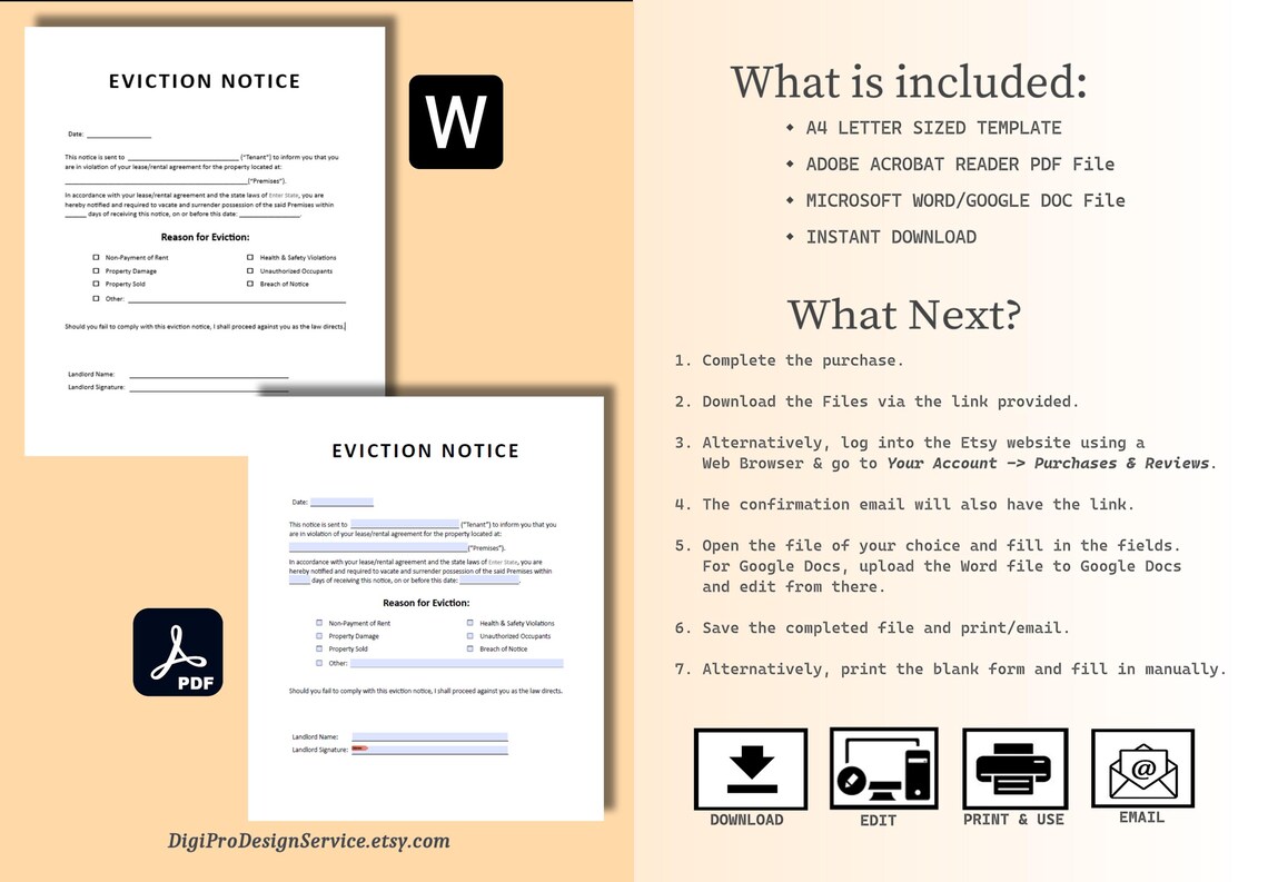Editable Eviction Notice Template (PDF & Word) - Etsy