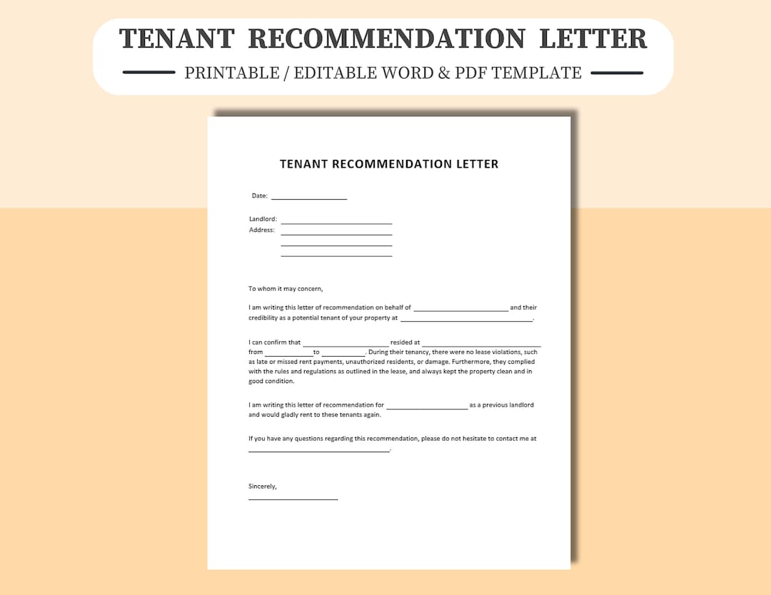Tenant Recommendation Letter. Rental Recommendation Letter for Tenancy ...