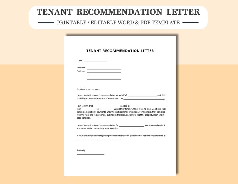 Tenant Recommendation Letter Template: Printable & Editable (PDF, Word ...
