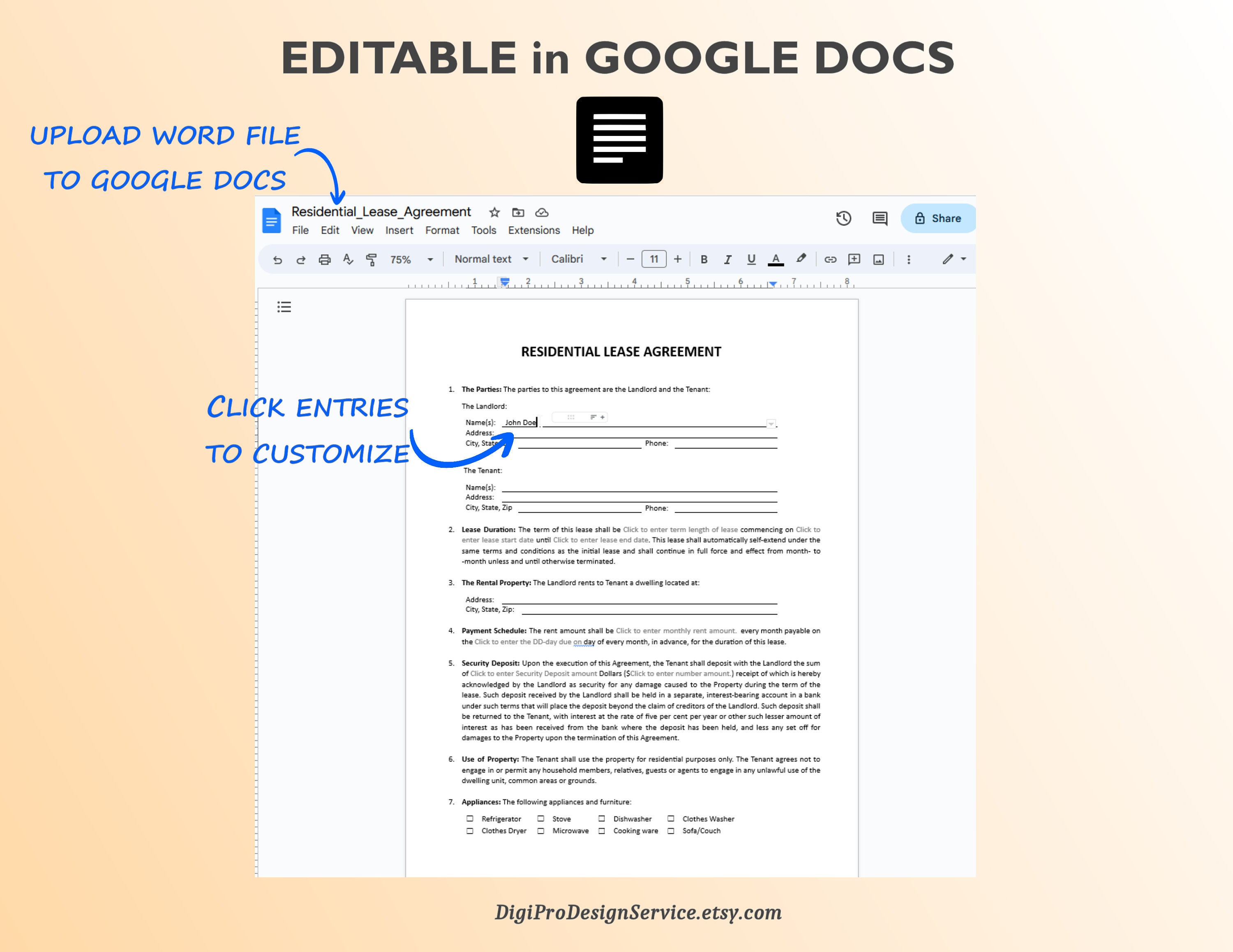 Residential Rental Lease Agreement: Editable Word & PDF Template - Etsy
