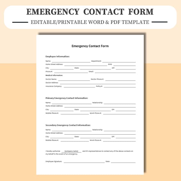 Employee Emergency Form - Etsy