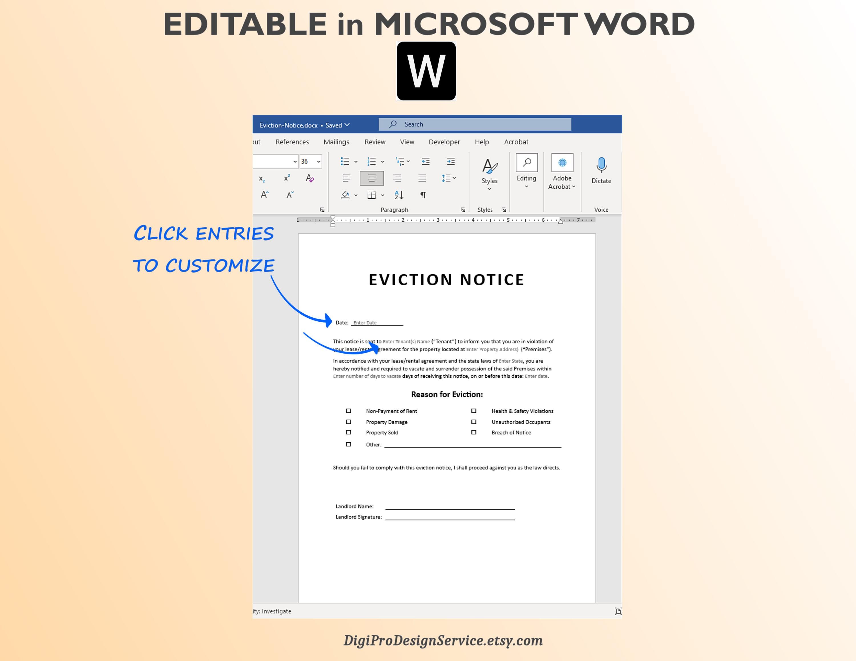 Editable Eviction Notice Template (PDF & Word) - Etsy