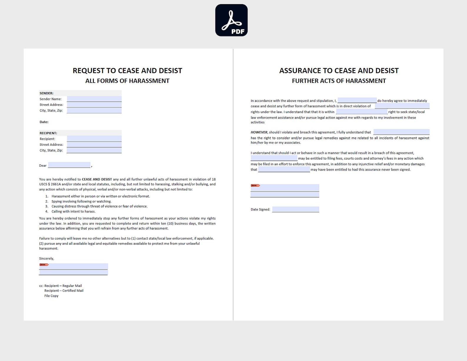 Harassment Cease and Desist Form: Editable Word & PDF Templates - Etsy