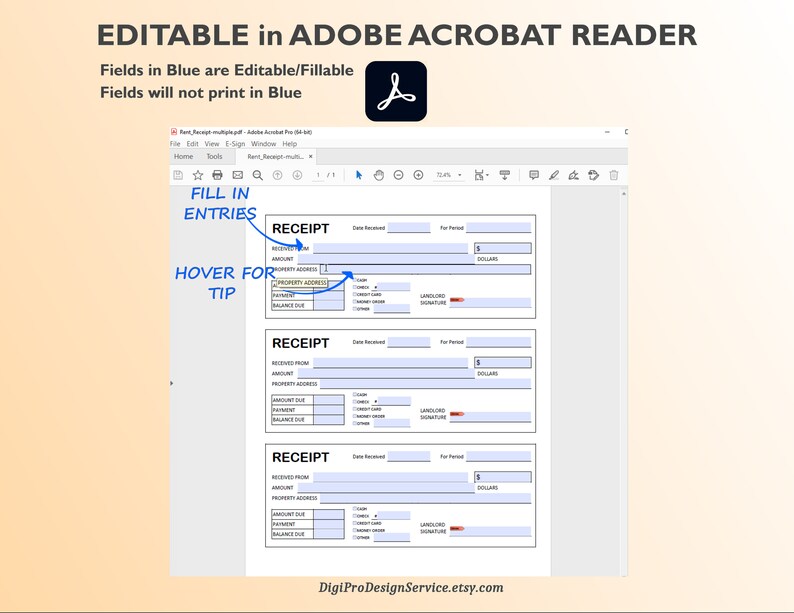 Rent Receipt - Editable, Fillable, Printable in Word & Adobe PDF ...
