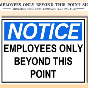 Employees Only Sign: Printable Notice (PDF, Word, PNG) - Etsy