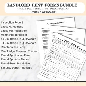 Landlord Rental Forms Bundle: Editable Lease Templates (word & PDF) - Etsy