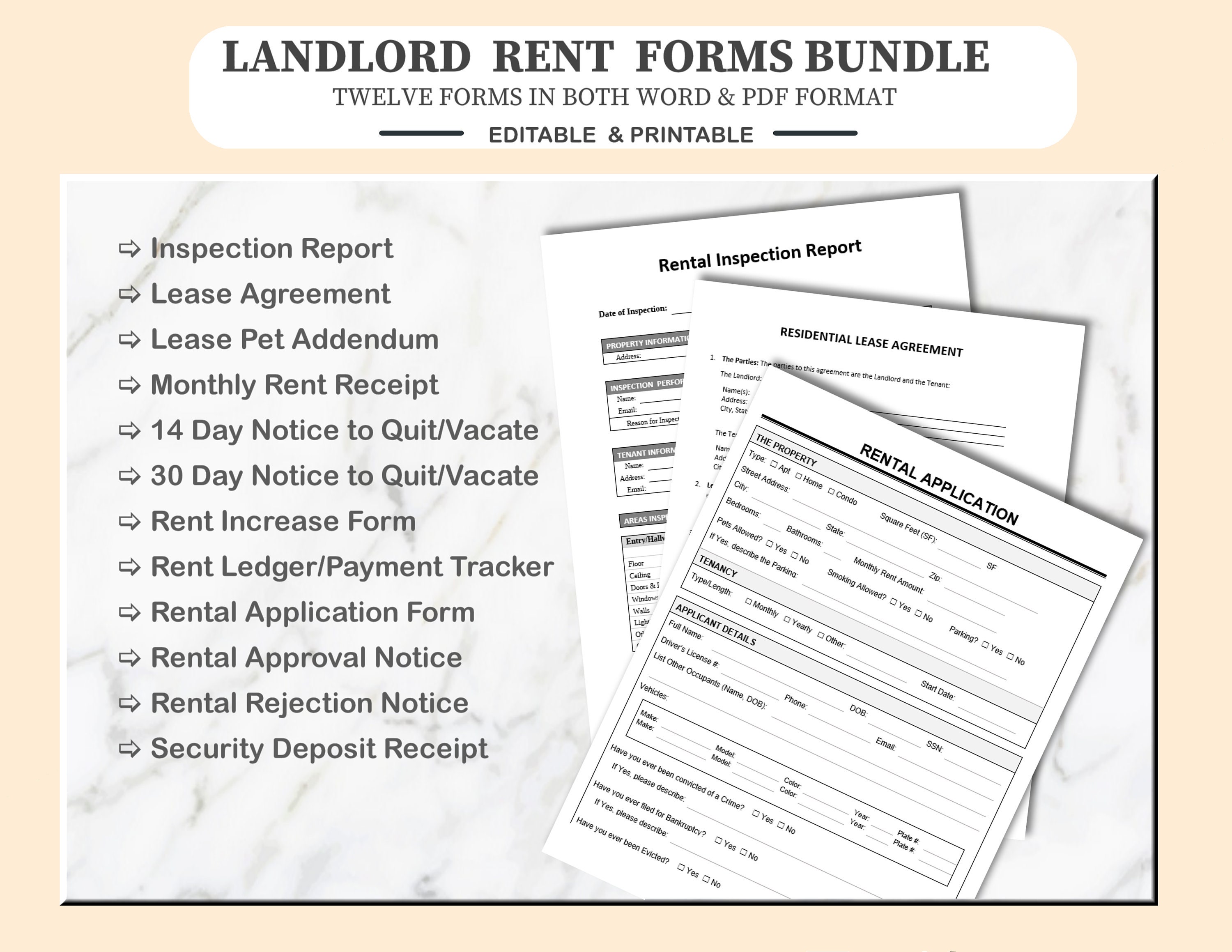 Landlord Rental Forms Bundle: Editable Lease Templates (word & PDF) - Etsy