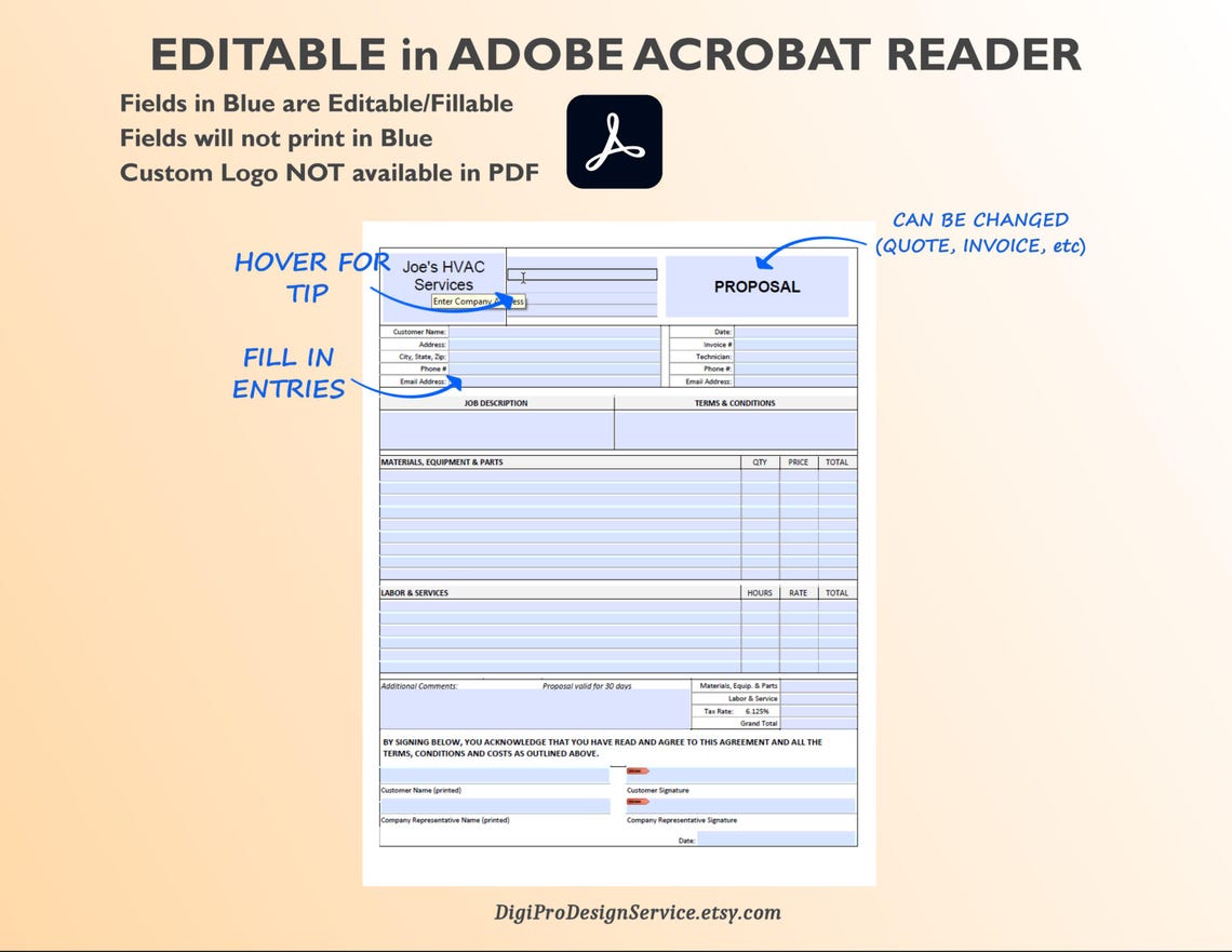 Editable HVAC Proposal Template: Excel, Word, PDF, Google Sheets - Etsy