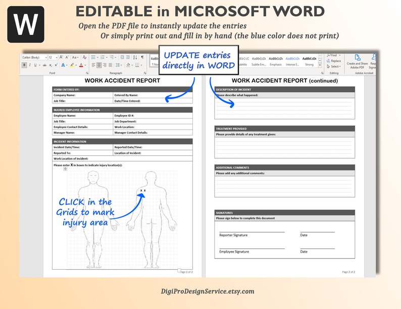 Work Accident Report Form - Fully Editable / Fillable - Fill in With ...
