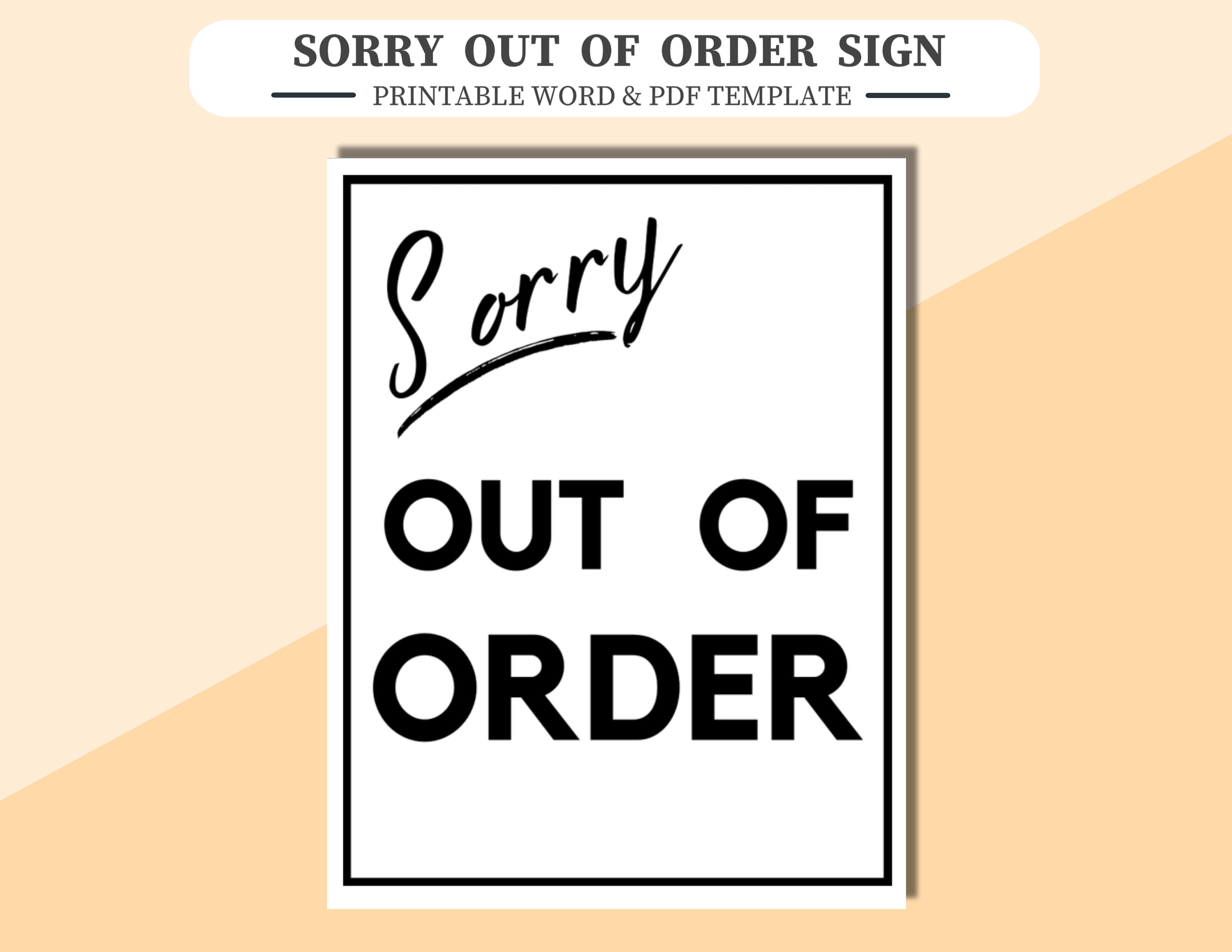 Out of Order Sign. Printable A4/letter Size Word and PDF File, Plus PNG ...