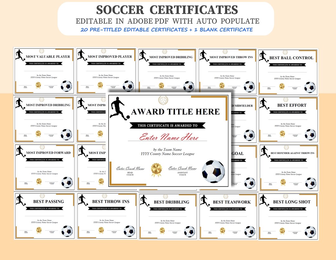 Editable Soccer Award Certificate Bundle (PDF Download) - Etsy