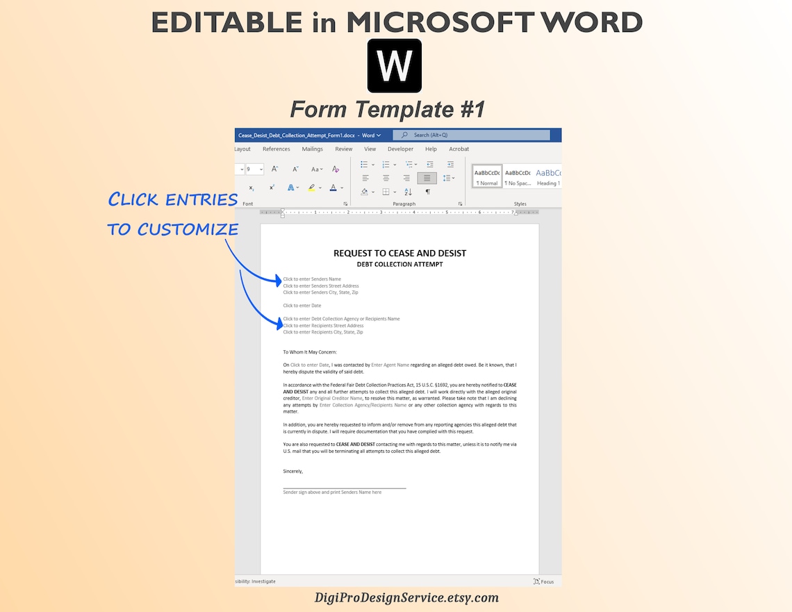 Defamation Cease and Desist Form: Editable Word & PDF Template - Etsy