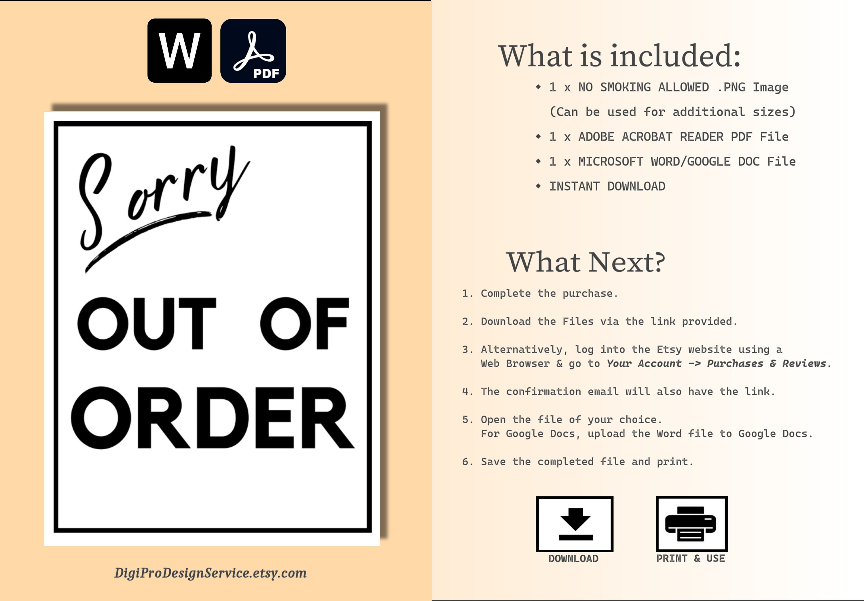 Out of Order Sign. Printable A4/letter Size Word and PDF File, Plus PNG ...