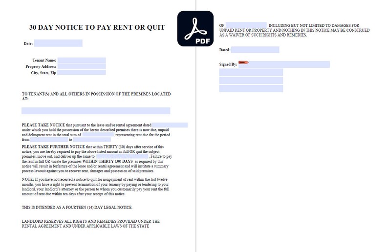 30-day Notice to Pay Rent or Quit - Editable Template (PDF, Word ...