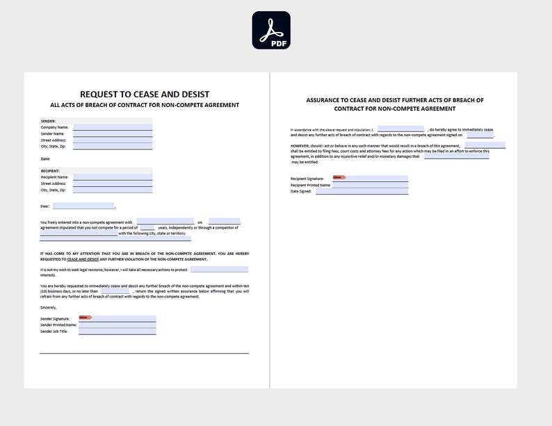 Non Compete Cease and Desist Form - Non Compete Breach of Contract ...