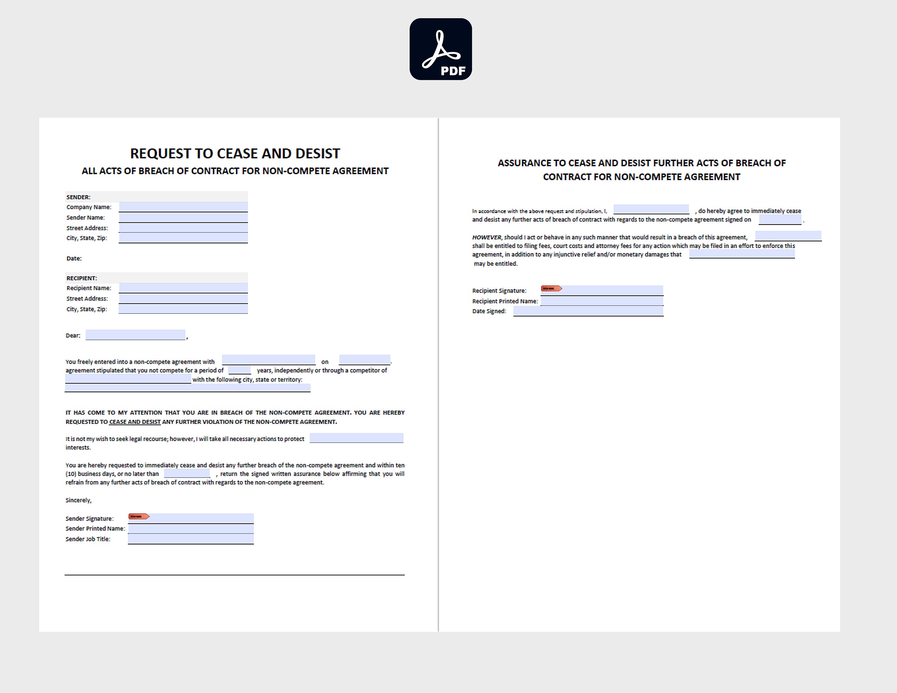 Non Compete Cease and Desist Form - Non Compete Breach of Contract ...