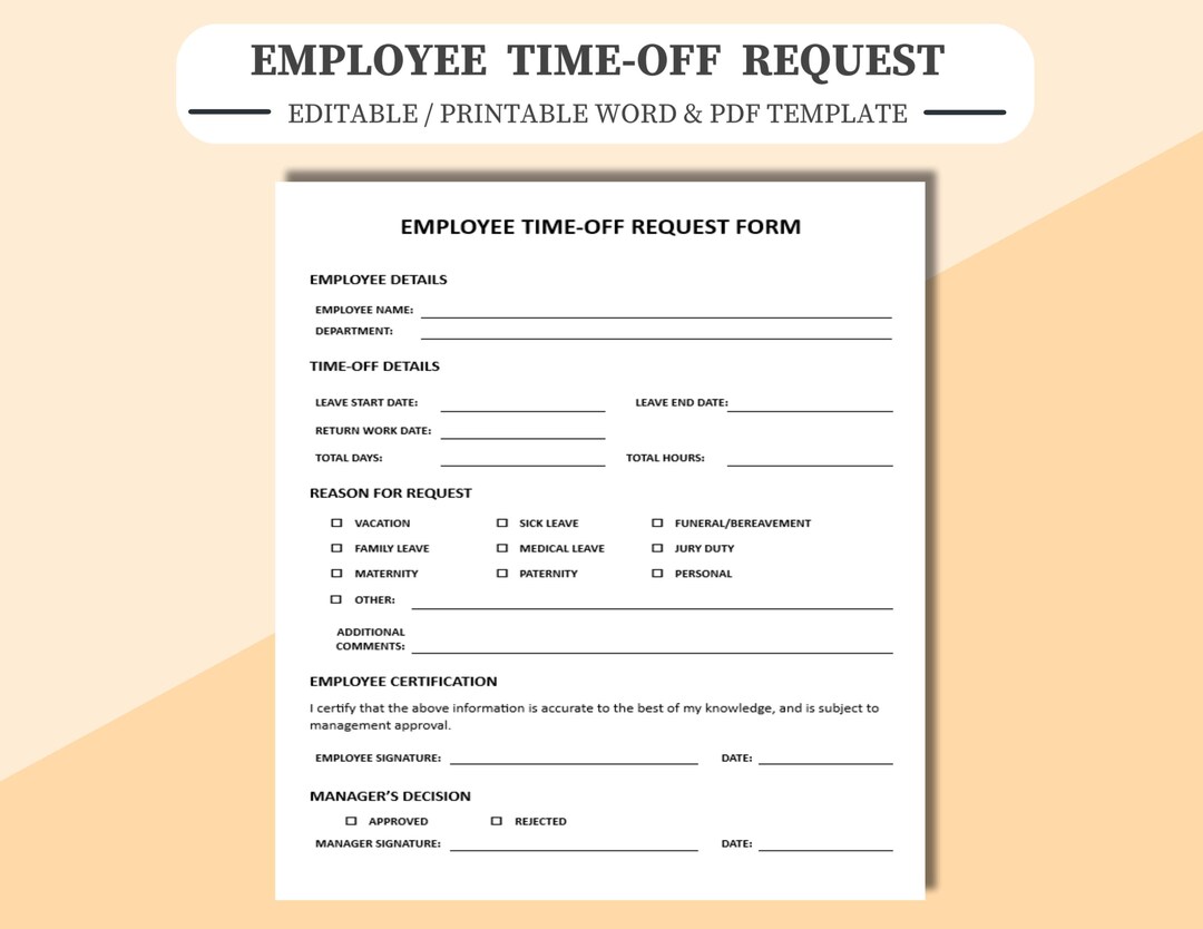 Employee Time off Request Form: Editable Fillable Template (PDF, Word ...