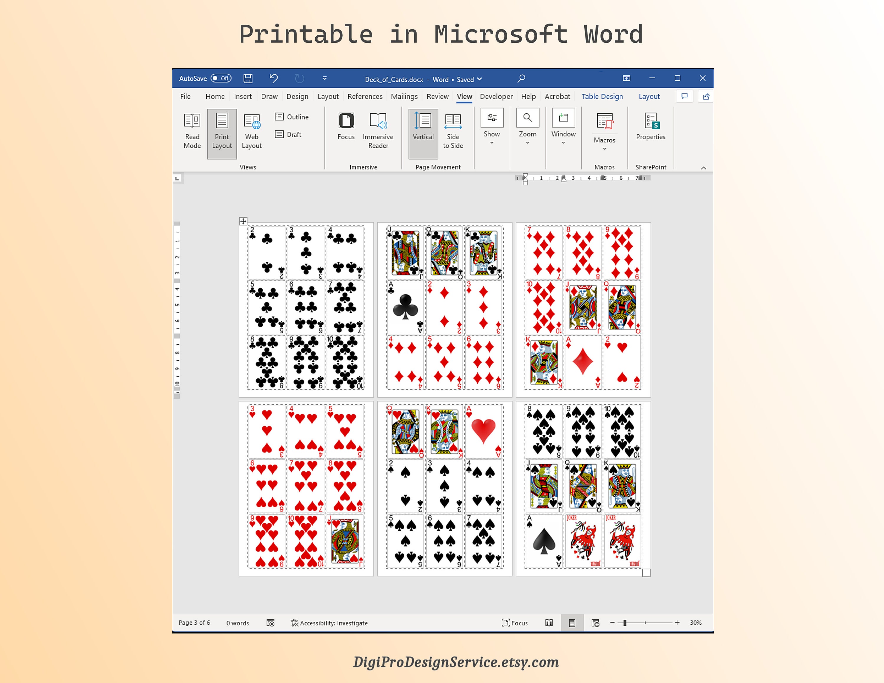 Printable Deck of Playing Cards: 52 Card Set (PDF & Word File) - Etsy