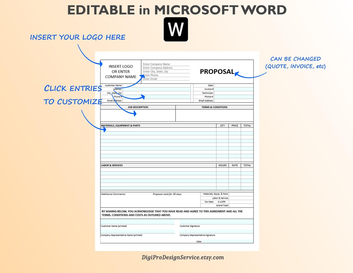 Editable Electrical Proposal Template: Auto-calculating in Excel, Word ...