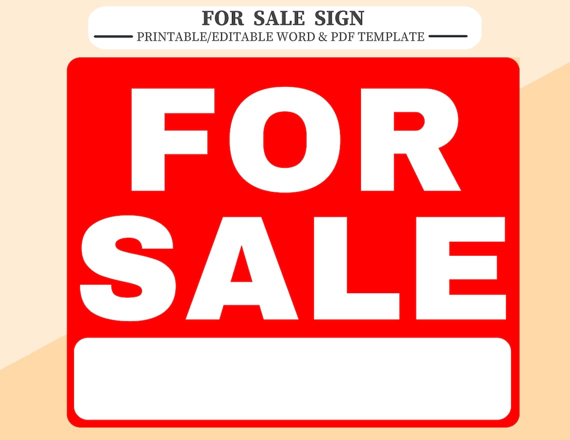 FOR SALE Sign. Printable/editable in Word and PDF Templates. - Etsy