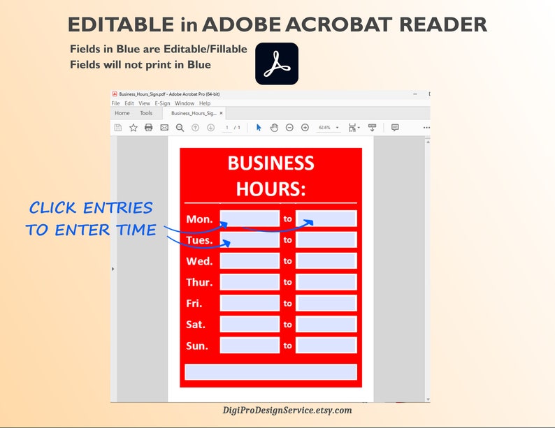 Business Hours Sign. Printable/editable Word & PDF Template. Store ...